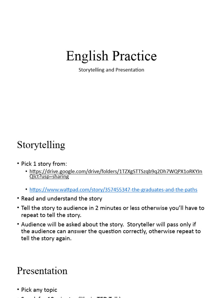 English Practic Storytelling Presentation | PDF