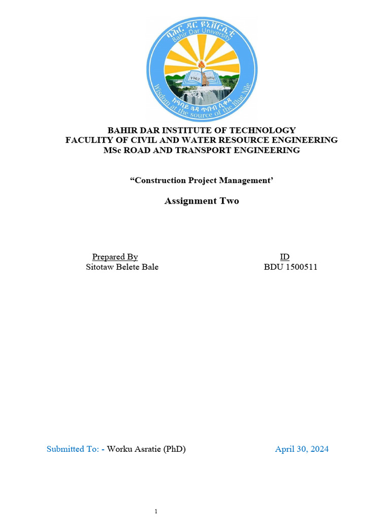 Sitotaw Belete. Construction Project Management Assignment 2 | PDF | Mathematical Optimization