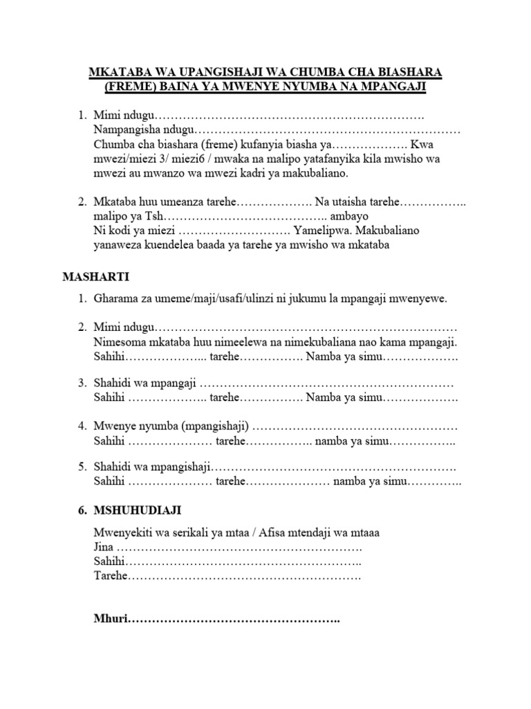 Mkataba Wa Upangishaji Wa Chumba Cha Biashara | PDF