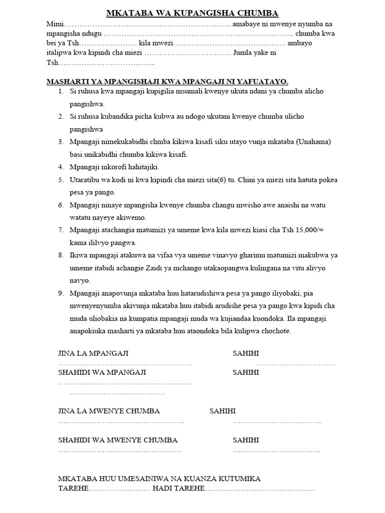 Mkataba Wa Kupangisha Chumba | PDF