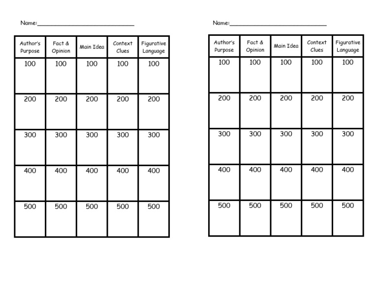 Jeopardy Answer Sheet Template | PDF