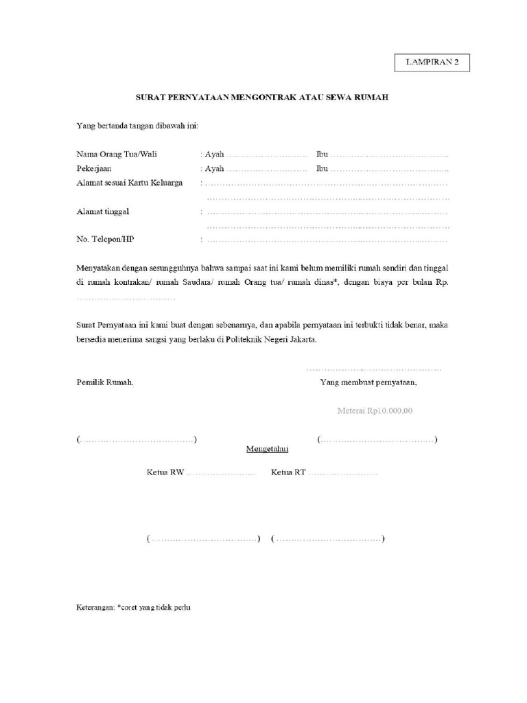 Surat Keterangan Kontrak Rumah Pdf