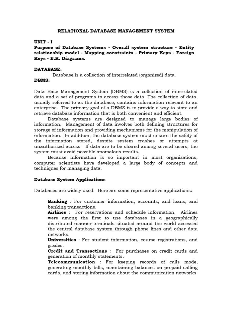Unit I Pdf Databases Relational Database 7214