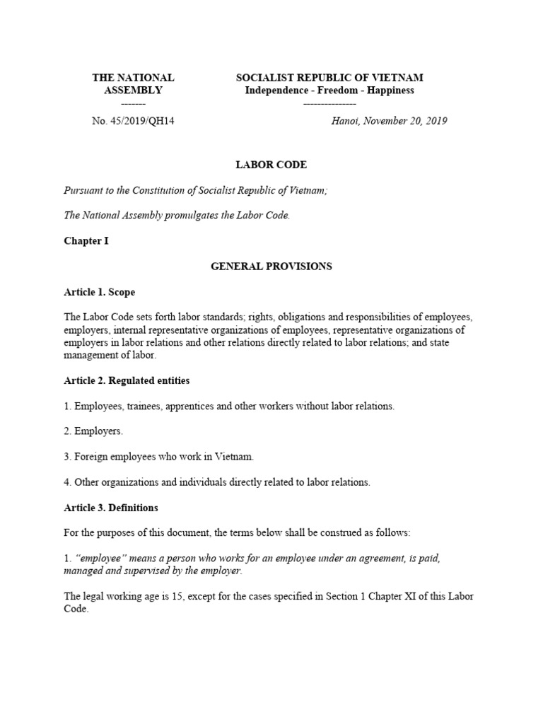 Bo Luat Lao Dong 2019 - English | PDF | Employment | Labour Law