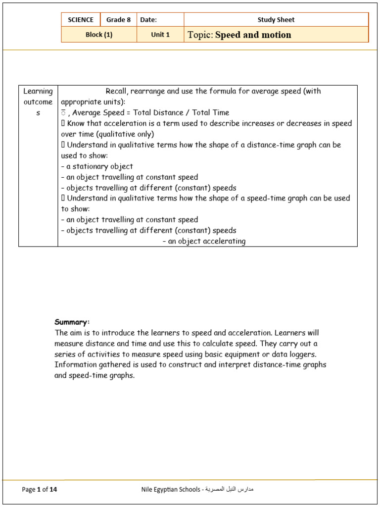 Speed and Motion | PDF | Speed | Acceleration