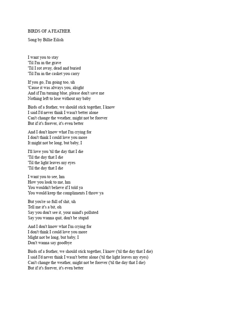 Billie Eilish: Birds of a Feather Lyrics | PDF