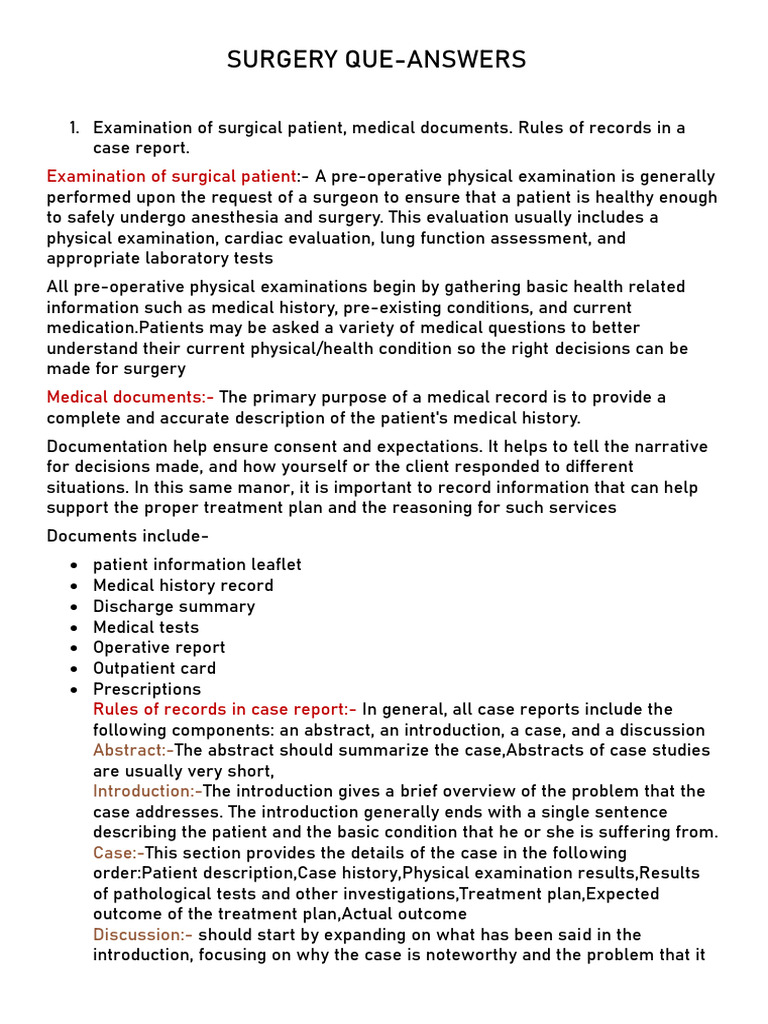 Surgery Answers | PDF | Blood Type | Medical Specialties