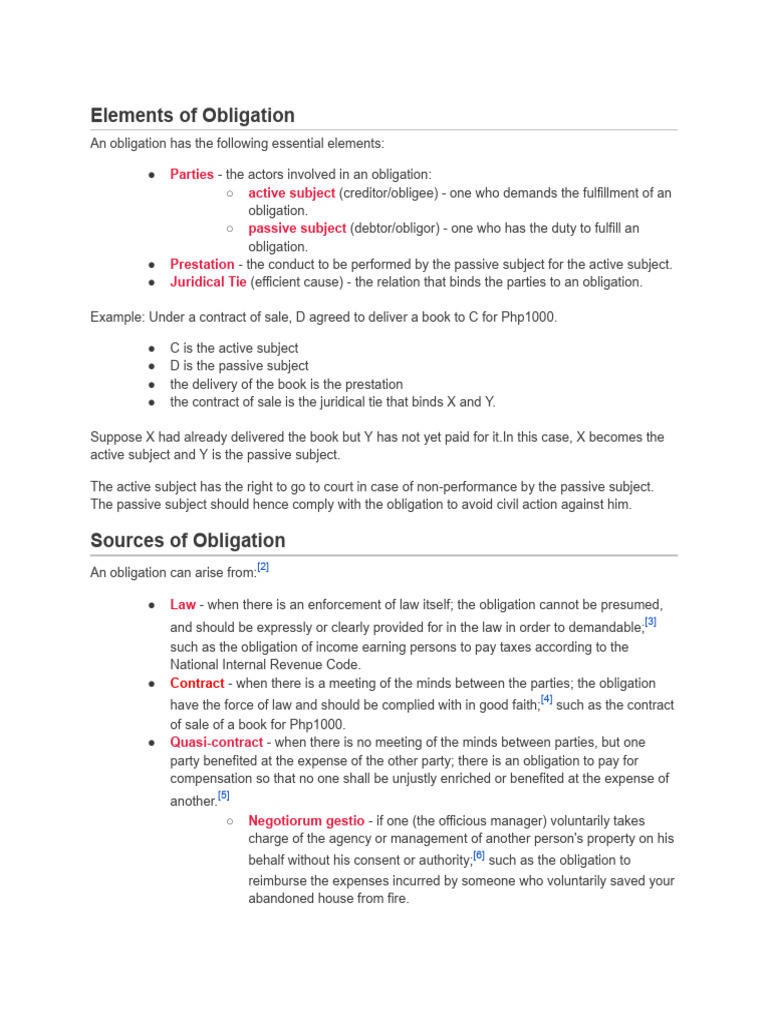 Chapter 1 - Elements of Obligation | PDF | Law Of Obligations | Breach Of Contract