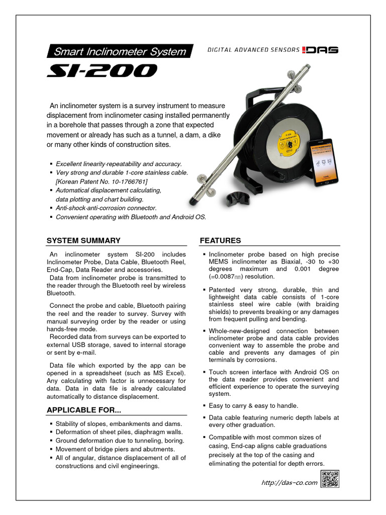 Smart Inclinometer System SI-200 Data Sheet (Catalogue) en R1 | PDF | Bluetooth | Android ...