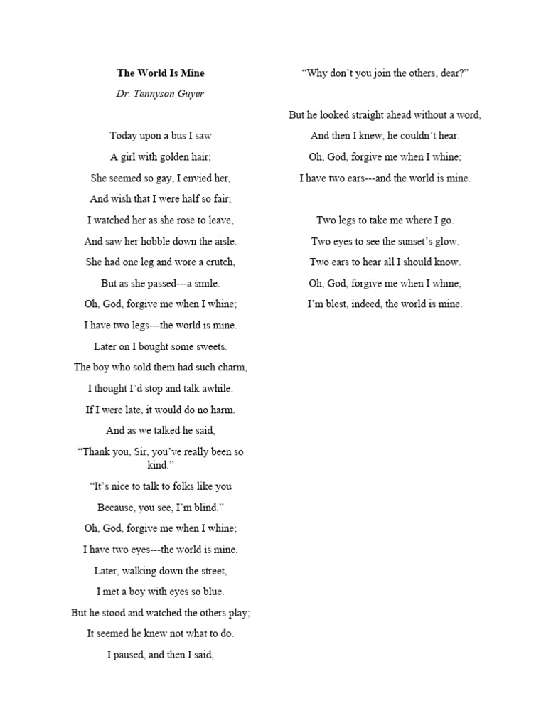 The World Is Mine: A Poem by Guyer | PDF
