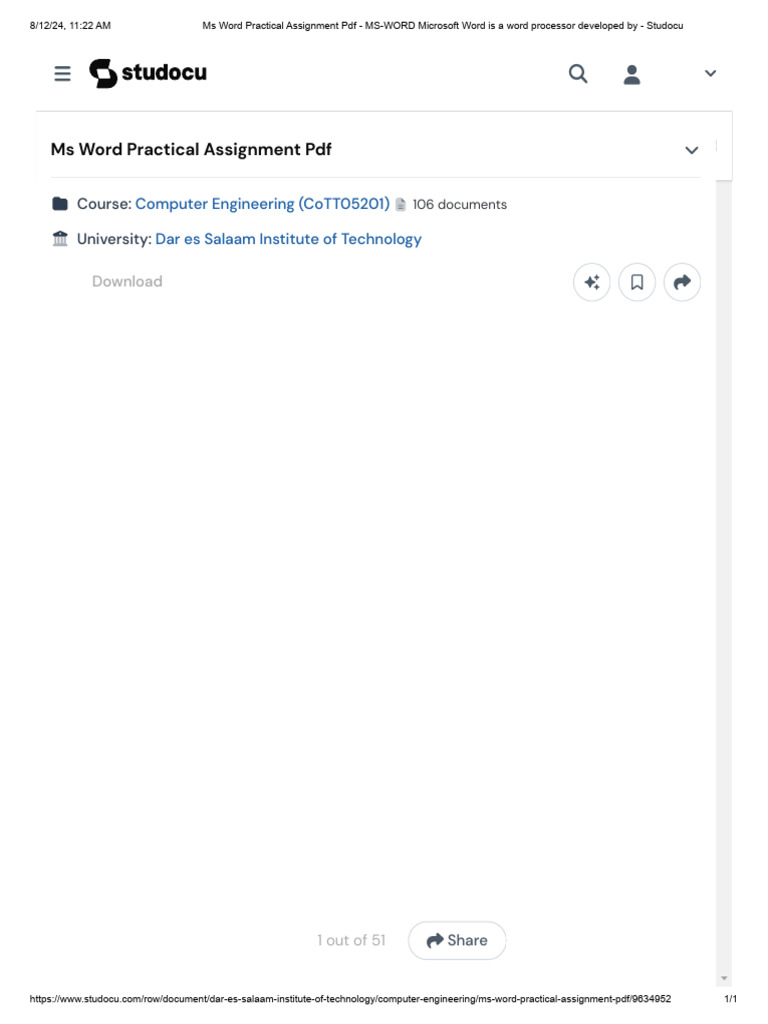 Ms Word Practical Assignment PDF - MS-WORD Microsoft Word Is A Word Processor Developed by ...