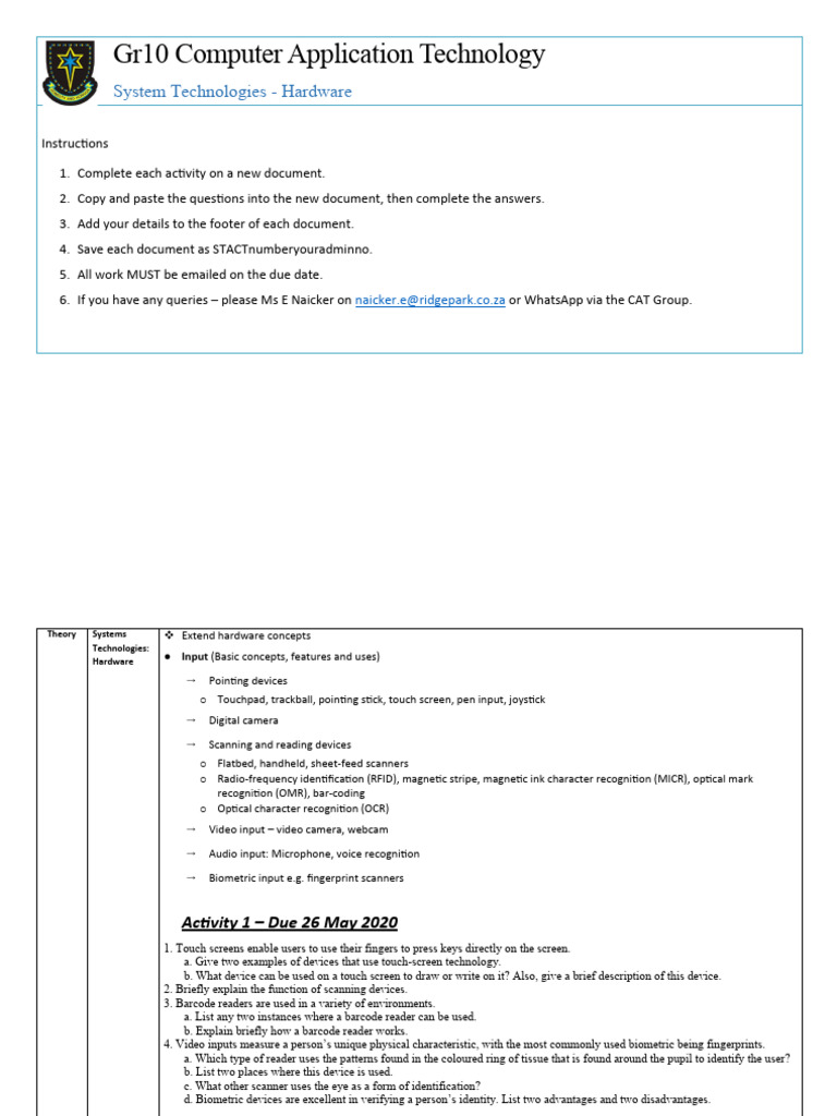 Gr10 CAT Theory Systems Technologies - Hardware | PDF | Image Scanner ...