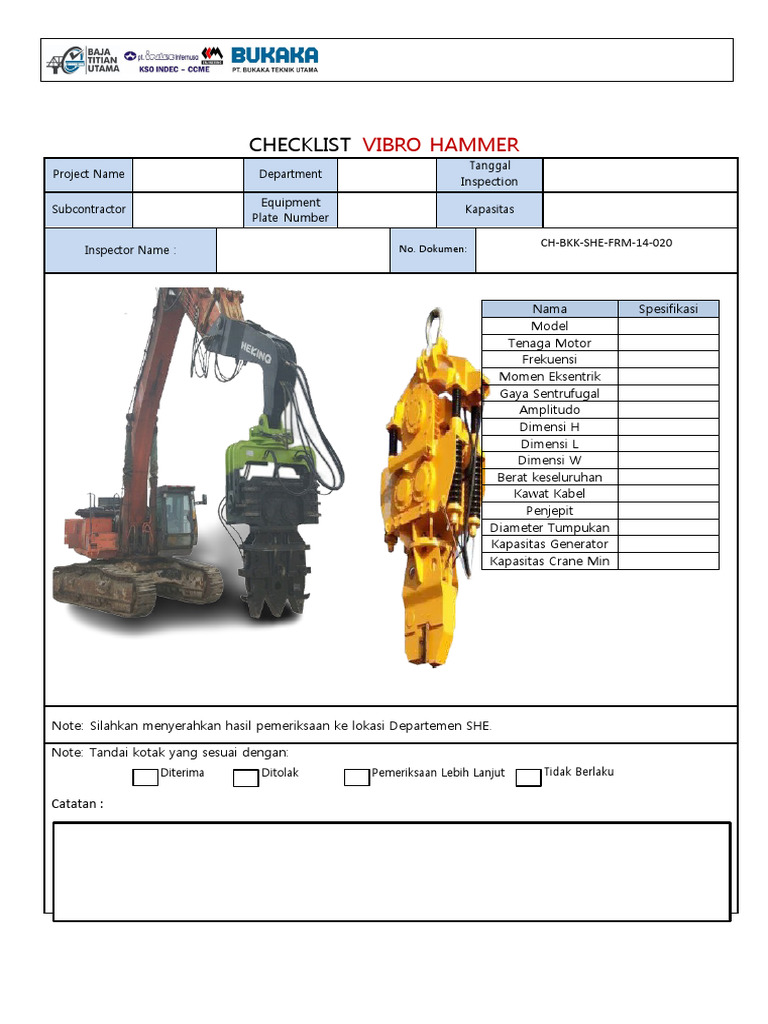 Checklist Excavator Vibro Hammer | PDF