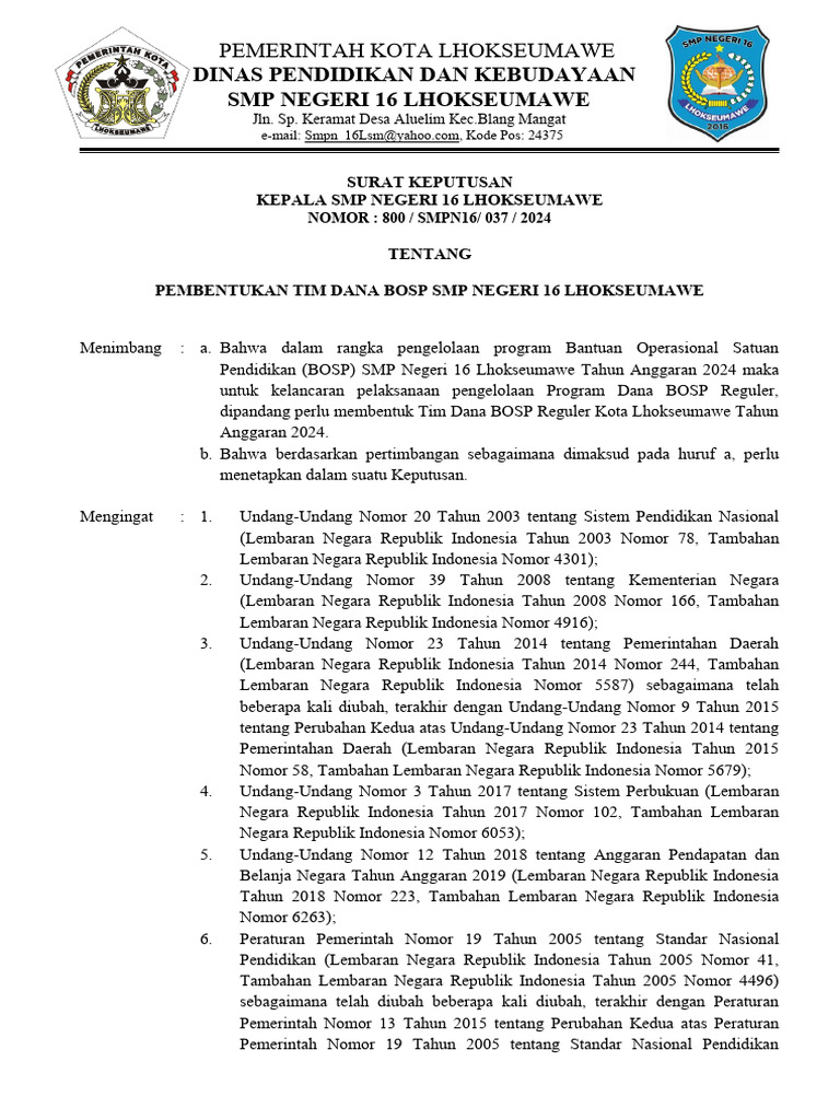 Contoh SK TIM BOS 2024 | PDF