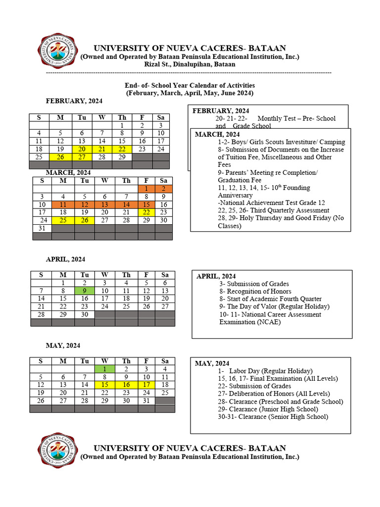 Year End Calendar of Activities | PDF | Schools