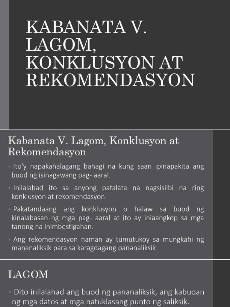 Aralin3.2 Kabanata V Lagom Konklusyon at Rekomendasyon | PDF