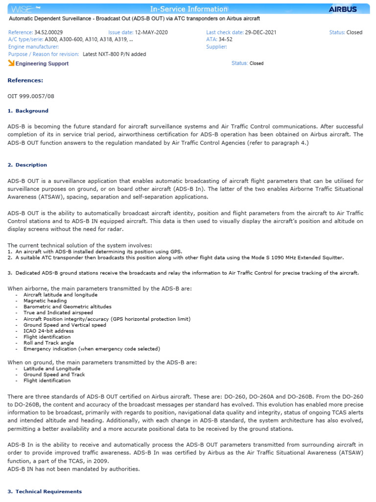 Airbus ADS-B OUT Transponder Overview | PDF | Air Traffic Control ...