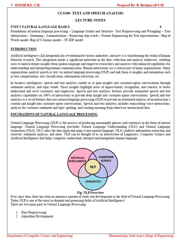 Text and Speech Analysis Notes CCS369-UNIT 1 | PDF | Part Of Speech ...