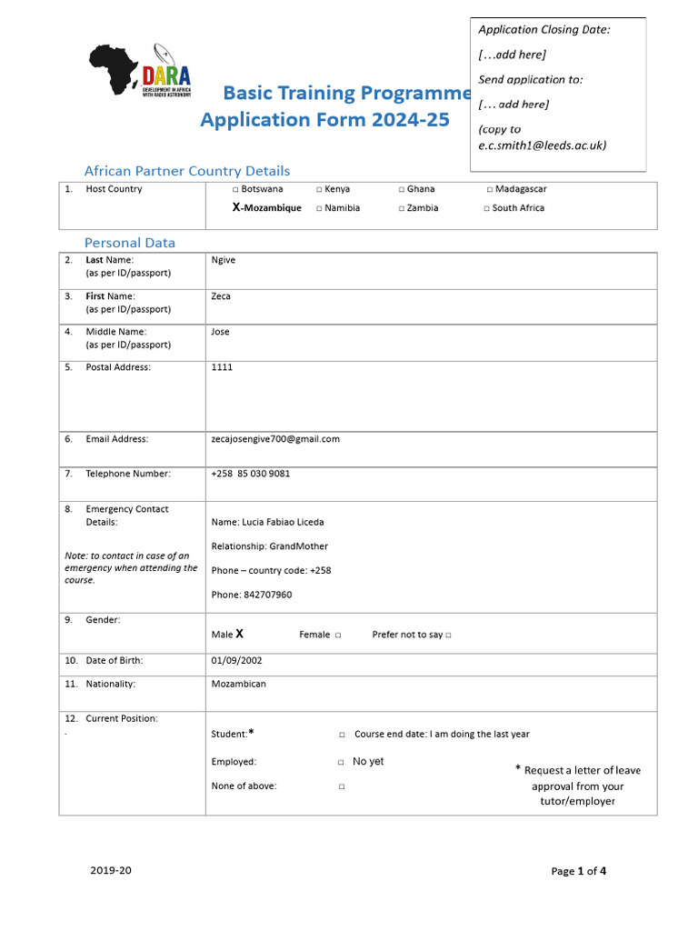 Application Form Basic Training Programme DARA 2024-25 | PDF | Science