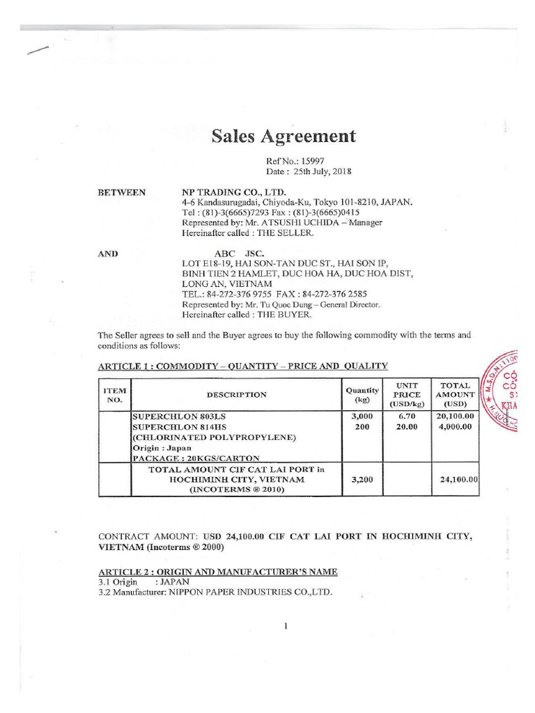 Sales Contract - Abc | PDF