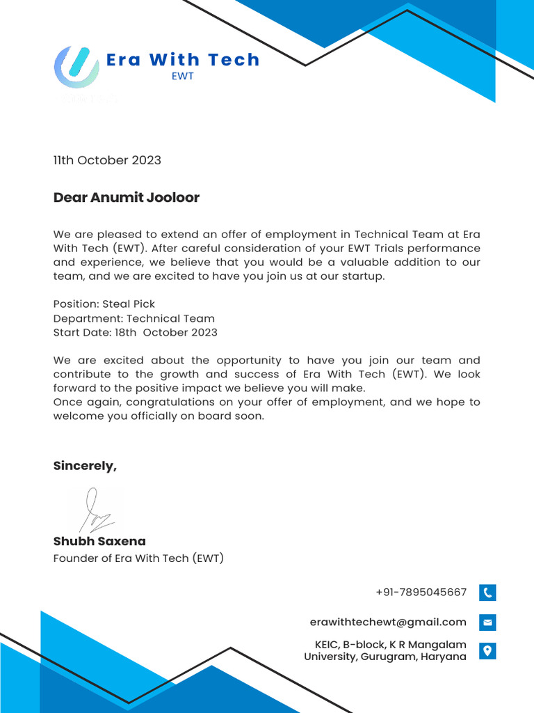 EWT - Offer Letter | PDF