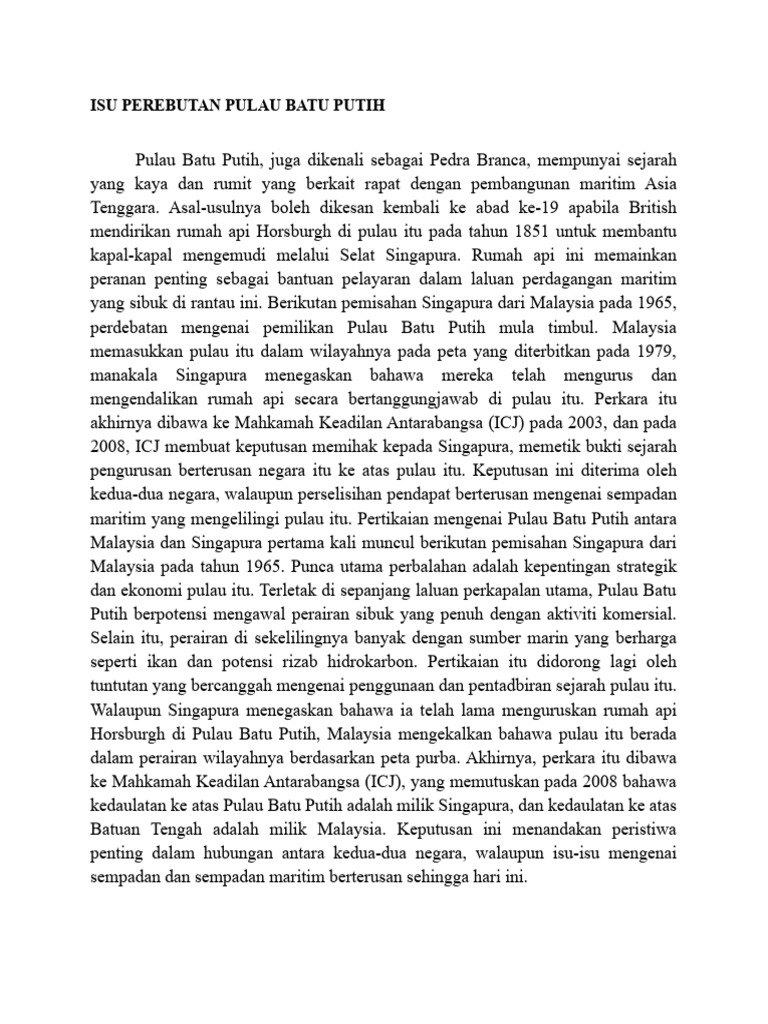 Perebutan Pulau Batu Putih: Sejarah dan Keputusan ICJ | PDF | Ilmu ...