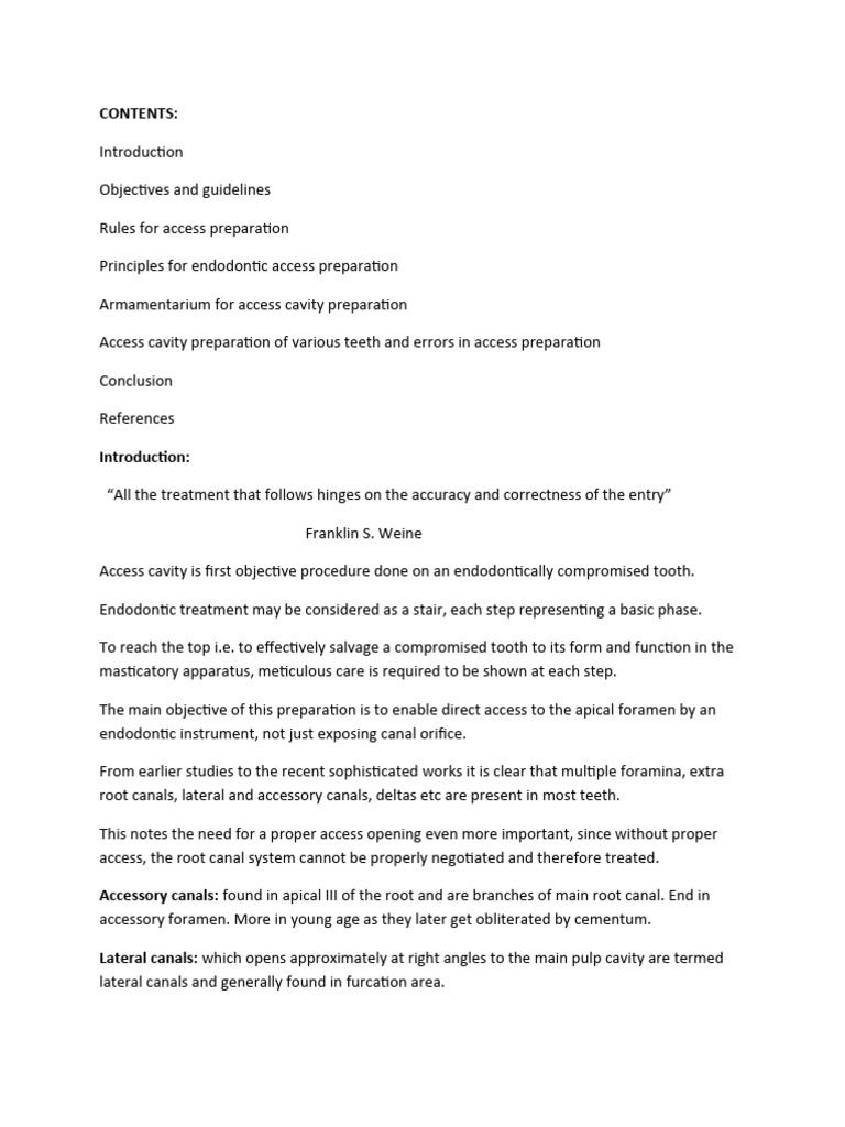 Access Cavity Preparation | PDF | Dental Anatomy | Dentistry