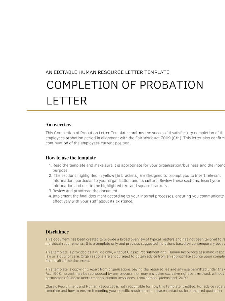 HR Letter Template Completion of Probation Letter | PDF | Career ...