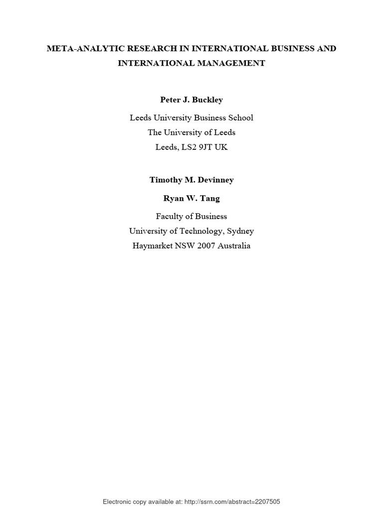 Meta Analytic Research in International | PDF | Meta Analysis | Effect Size