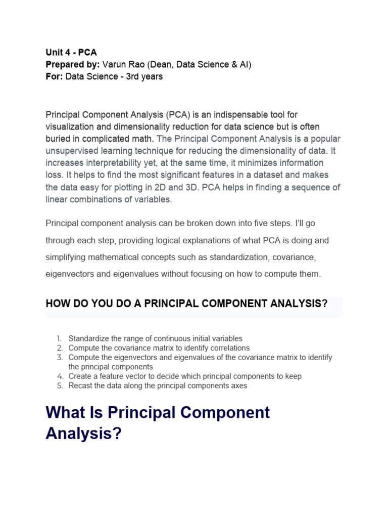 U4 - PCA - 5th Sem - DS | PDF | Principal Component Analysis | Eigenvalues And Eigenvectors