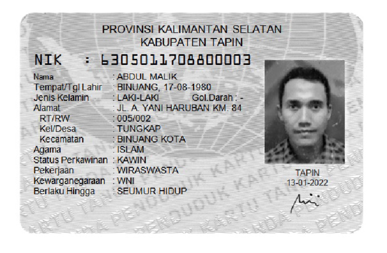 KTP Abdul Malik-001 | PDF