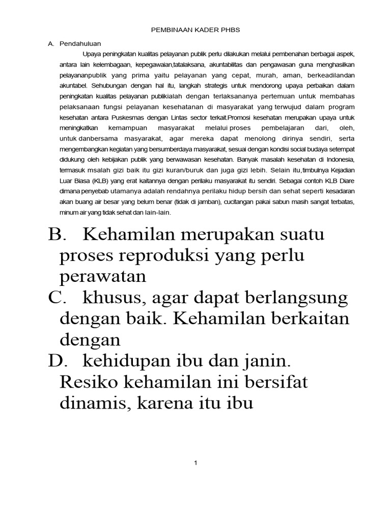 Pembinaan Kader PHBS | PDF