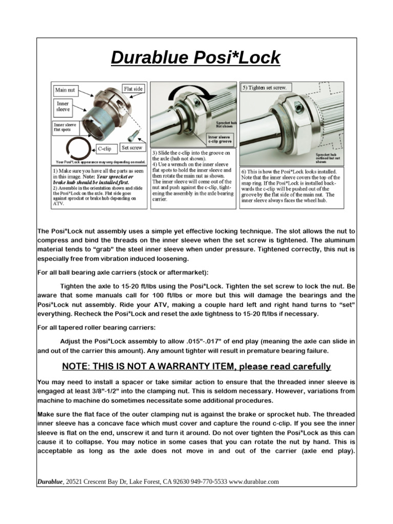 Posi*Lock Nut Assembly Guide | PDF