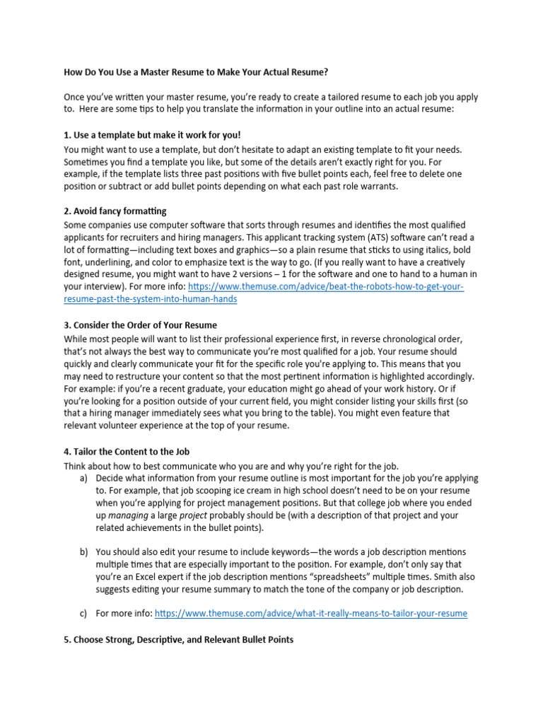 How Do You Use A Master To Make Your Actual Resume | PDF | Résumé ...