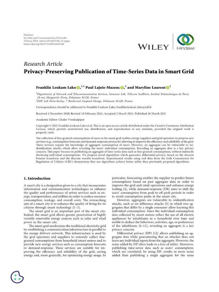 Privacy Preserving Publication of Time Series Data in Smart Grid | PDF ...
