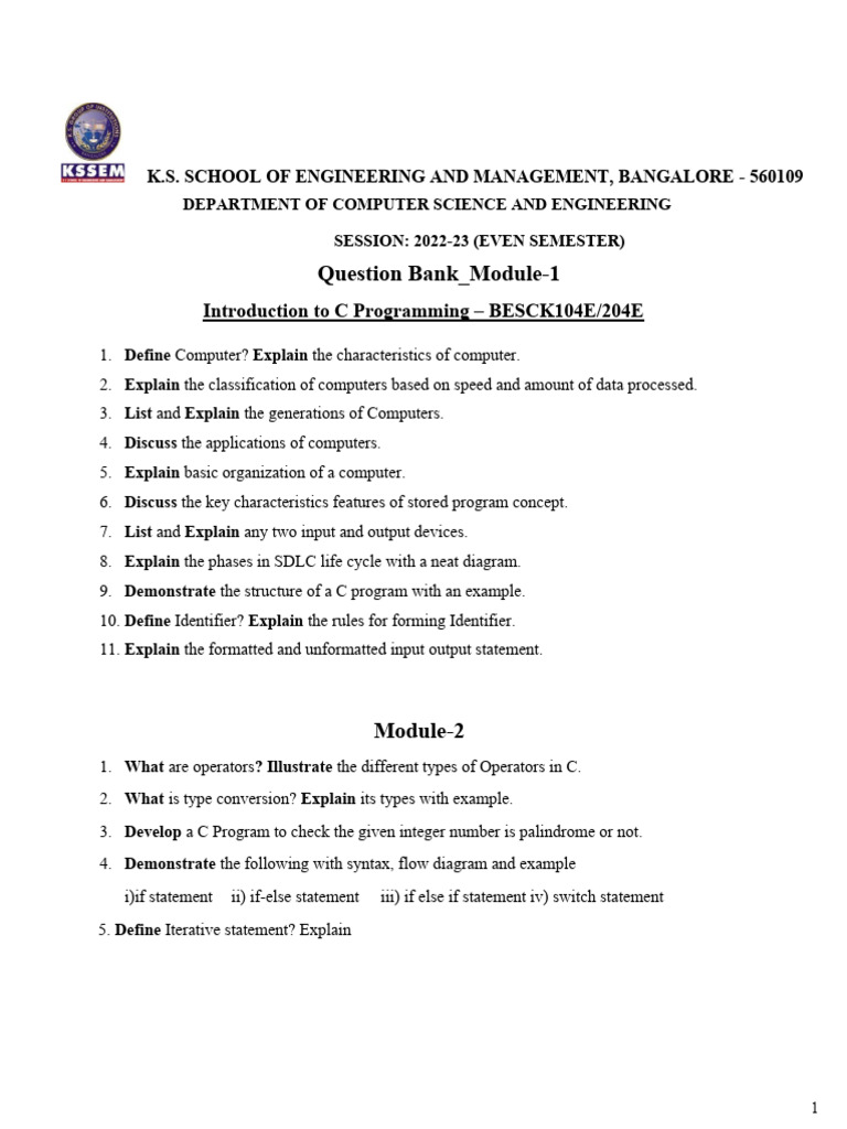 Introduction To C Question Bank | PDF | Actuator | Internet Of Things