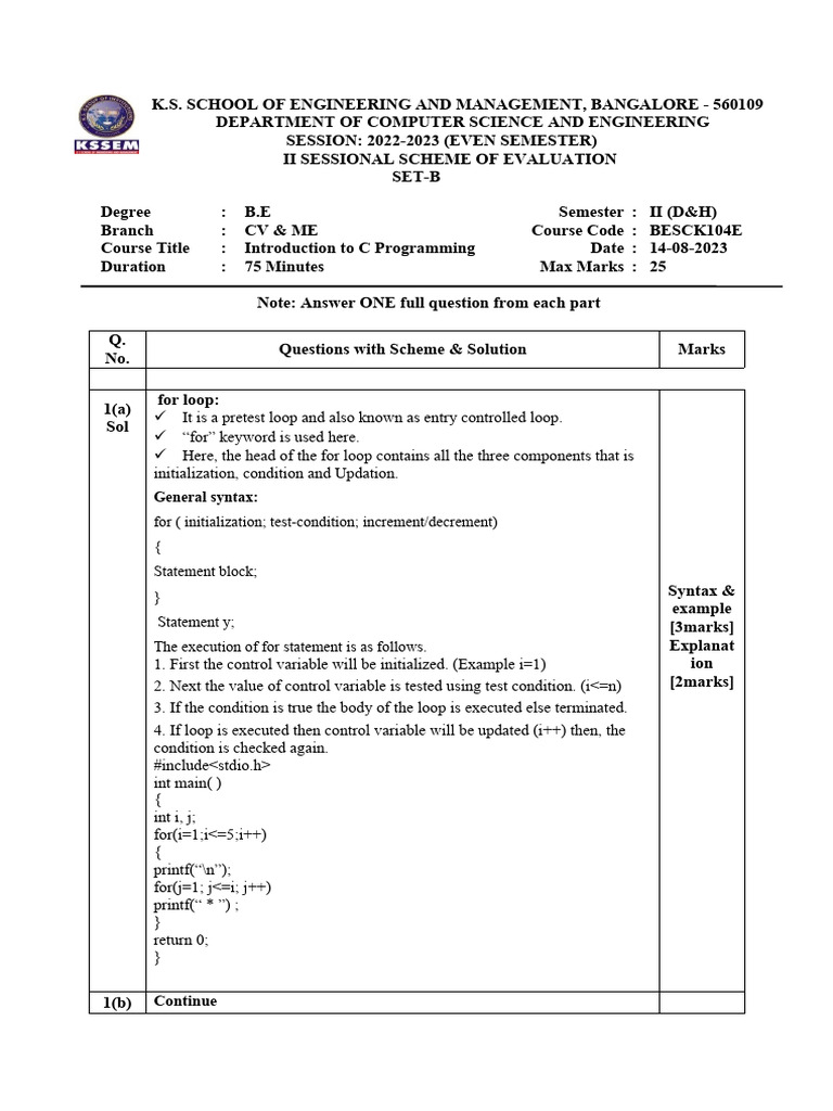 2022 IA2 SETB Scheme of Evaluation C | PDF | Integer (Computer Science) | Parameter (Computer ...