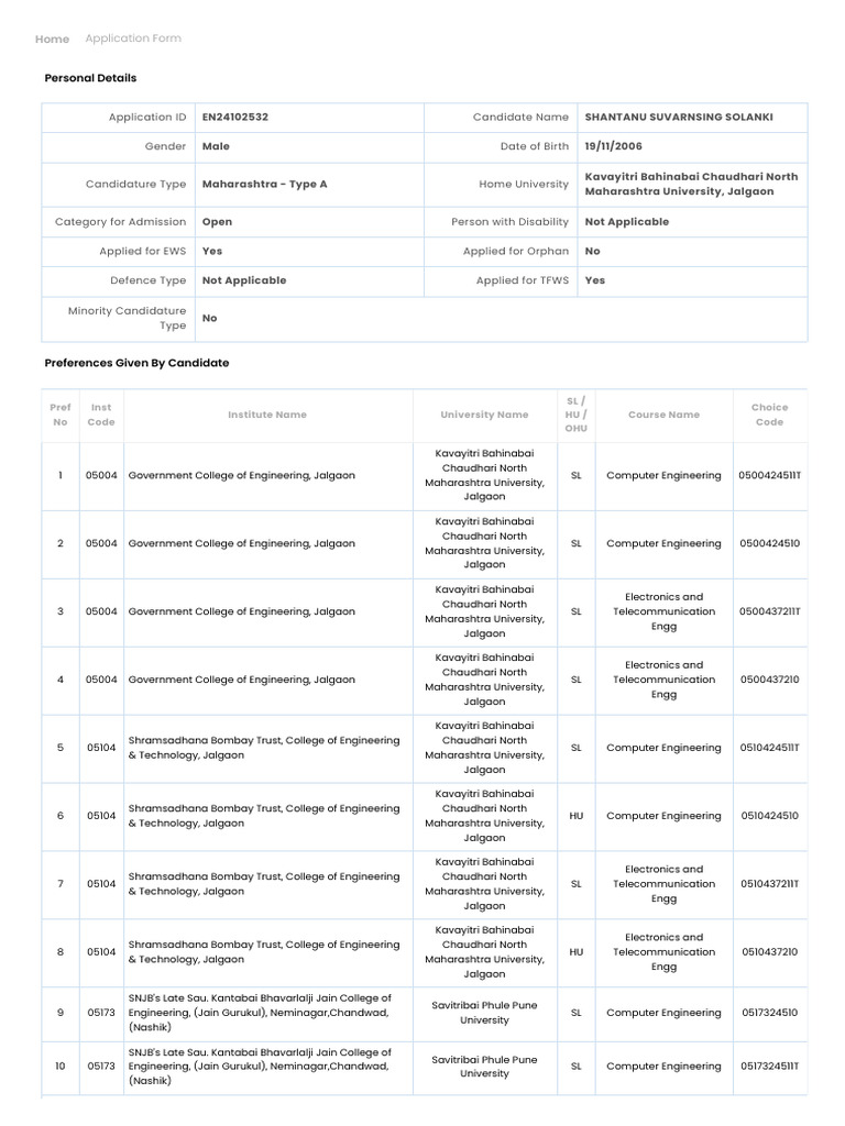CET Collge Option Form | PDF | Engineering | Computing