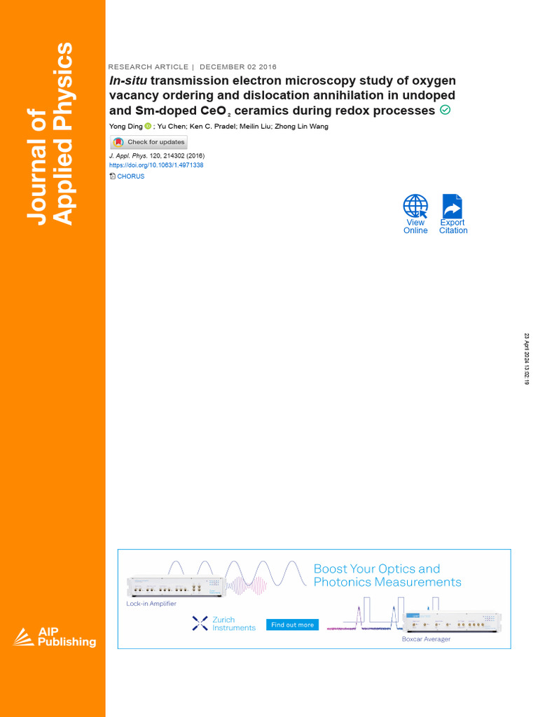 In Situ TEM Study of Oxygen Vacancy Ordering and Dislocation Annihilation | PDF | Dislocation ...