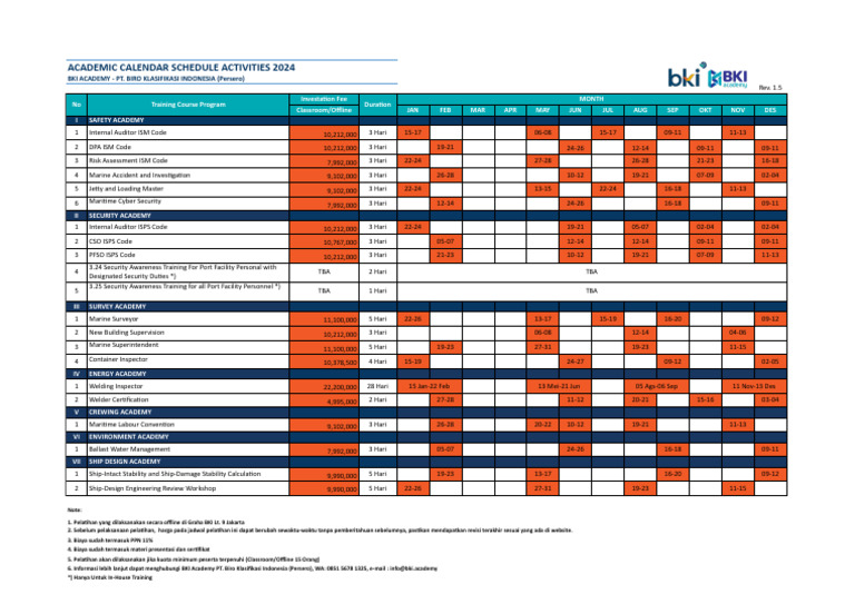 BKI - Schedule 2024 (Rev.1.5) | PDF | Safety | Water Transport
