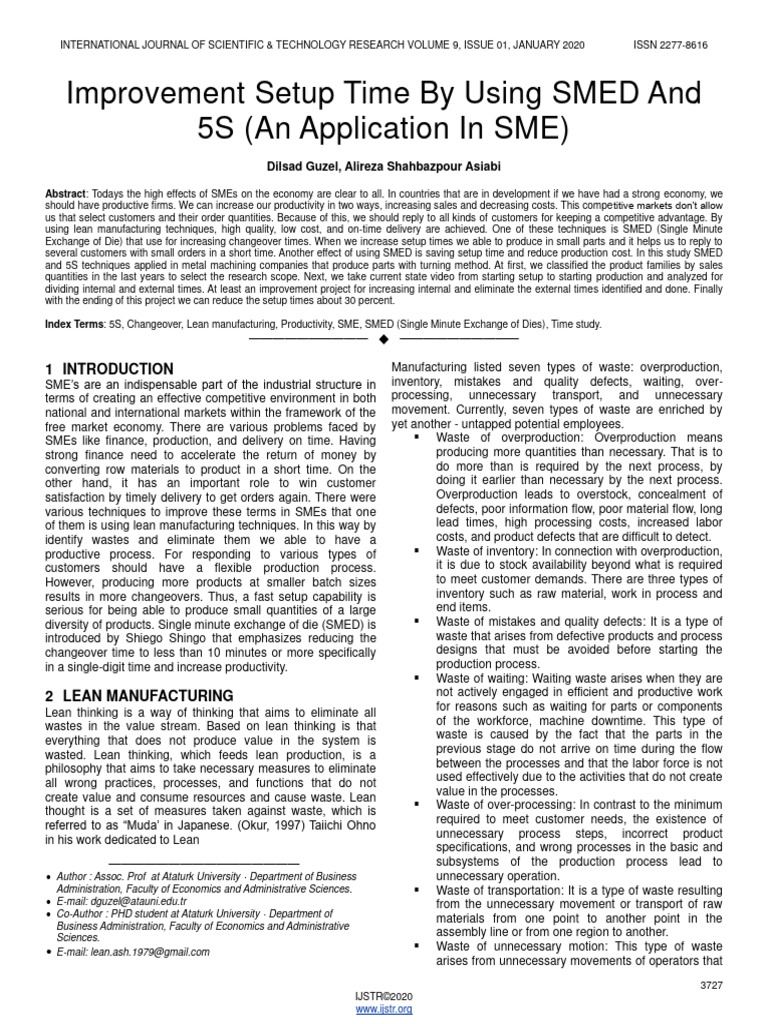 Improvement Setup Time by Using Smed and 5s An Application in Sme | PDF | Lean Manufacturing ...