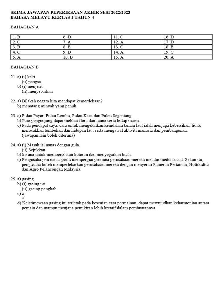 Skema Jawapan PAS 2223 BM1 BM2 thn4 | PDF | Sains & Matematika