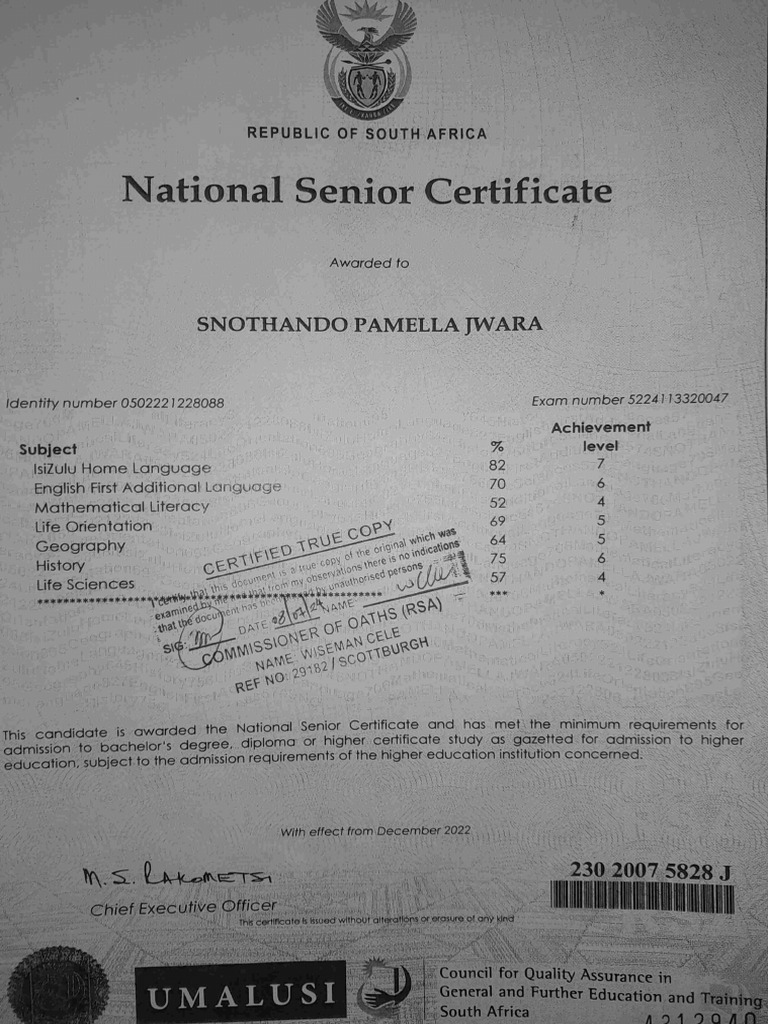 Matric Certificate - Compressed 851722252689837 | PDF