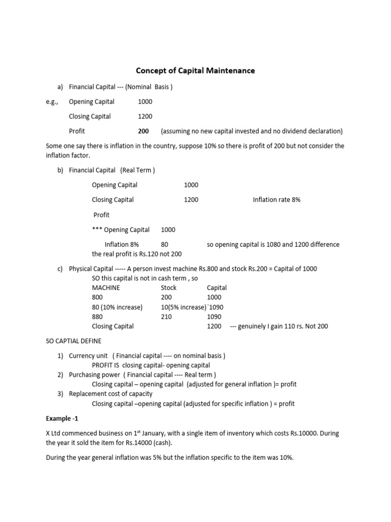 Concept of Capital Maintenance | PDF | Capital (Economics) | Financial ...