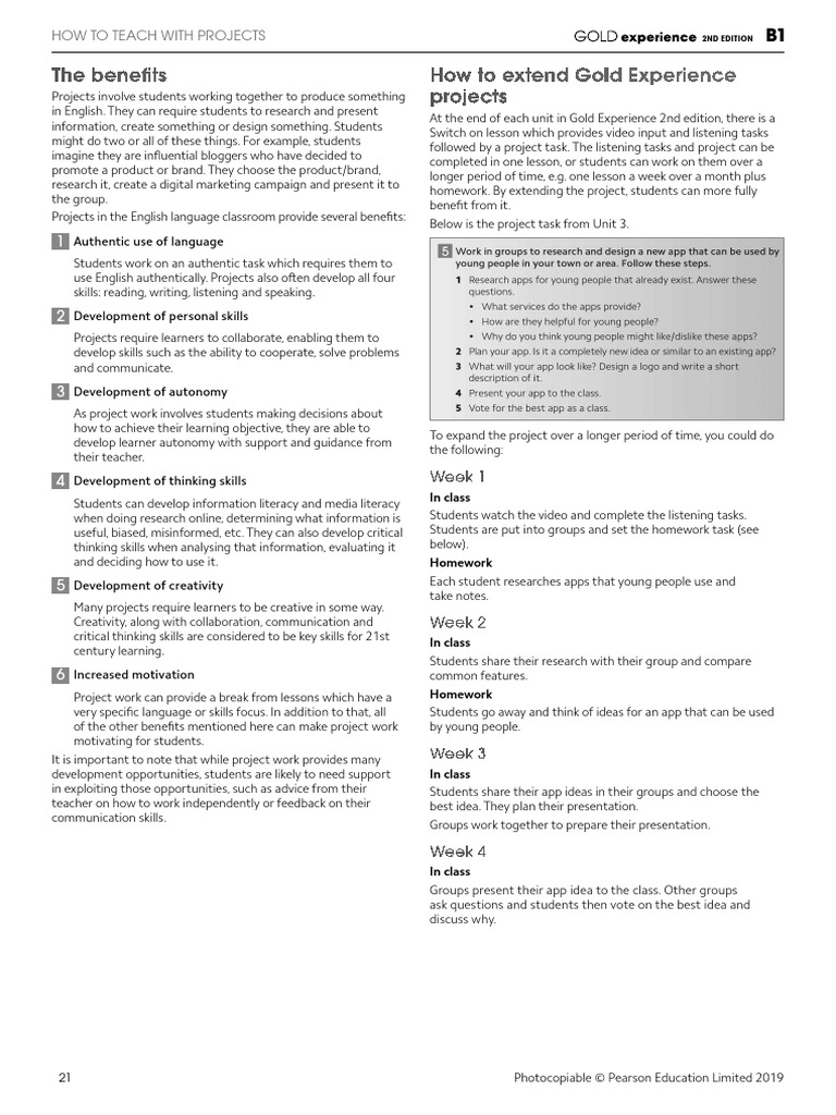 Gold Exp B1 TB Projects | PDF | Learning | Cognition