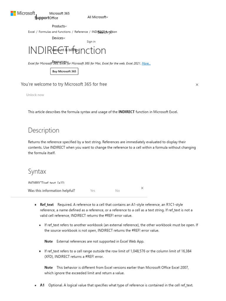 INDIRECT Function - Microsoft Support | PDF | Microsoft Excel | Microsoft