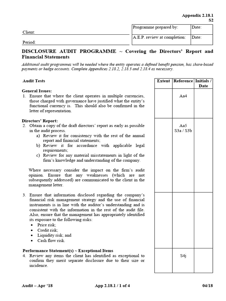 2.18.1 S2-1 Disclosure Audit Programme | PDF | Audit | Financial Statement