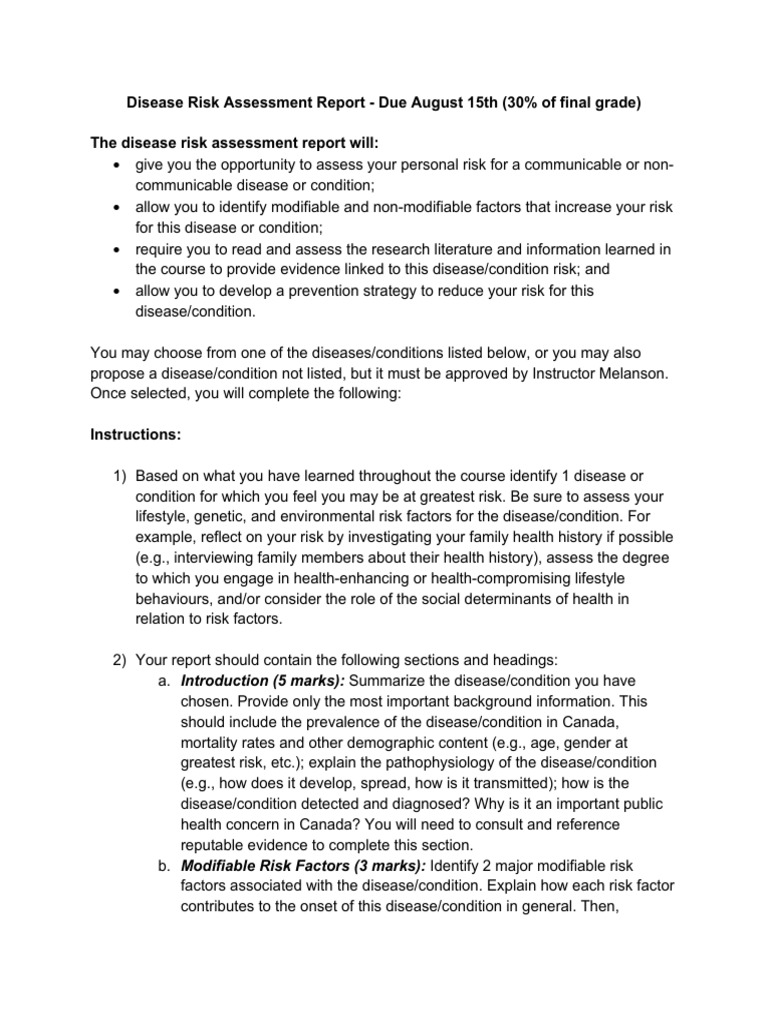 Disease Risk Assessment Instructions | PDF | Risk | Proofreading