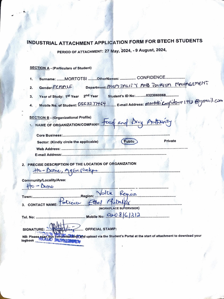 Industrial Attachment Application Form | PDF