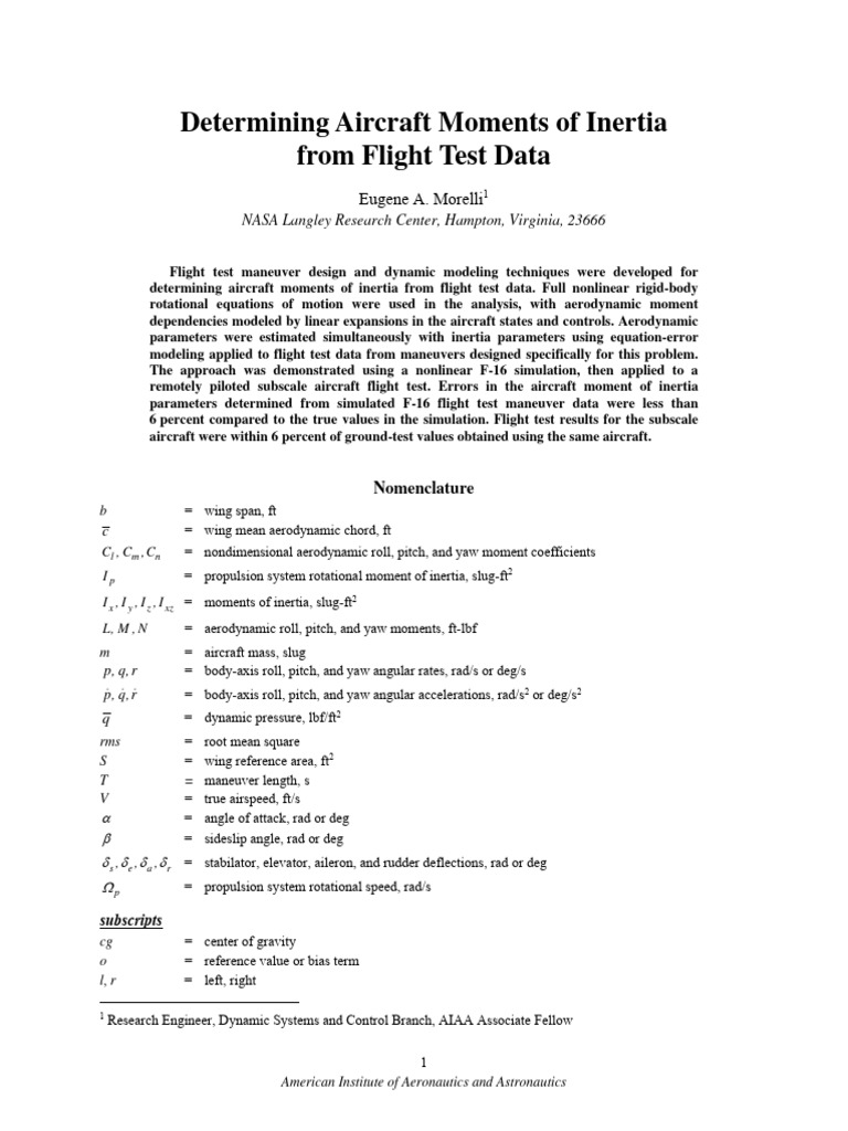 Morelli Flight Inertia Paper | PDF | Aircraft | Least Squares
